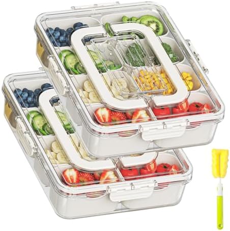 Amazon.com | 2Pcs Divided Serving Tray with Lid and Handle, Portable ...