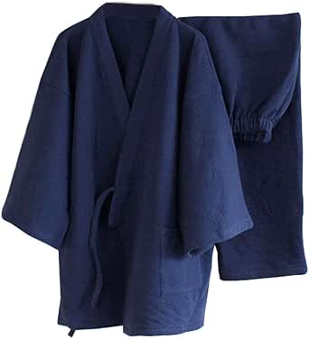 thefancypumpkin Men's Japanese Style Robes Loose Thicker Warm Winter Kimono Pajamas Suit-Navy M ...