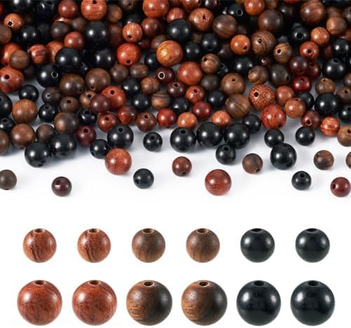 400Pcs 8mm Wooden Beads Round Striped Wood Beads Round Wood Beads Dark ...