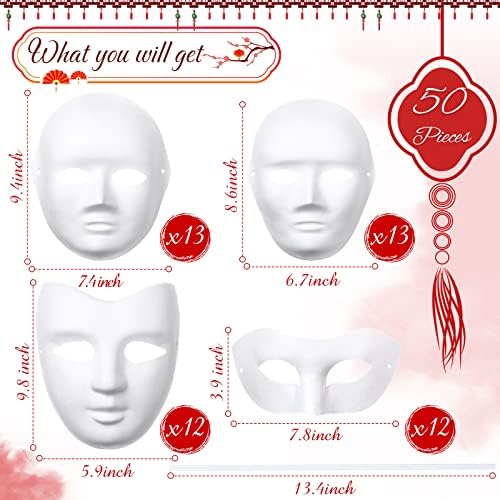 Amazon.com: Glimin 50 Pcs Paper Mache Mask Paintable Mask White Craft ...