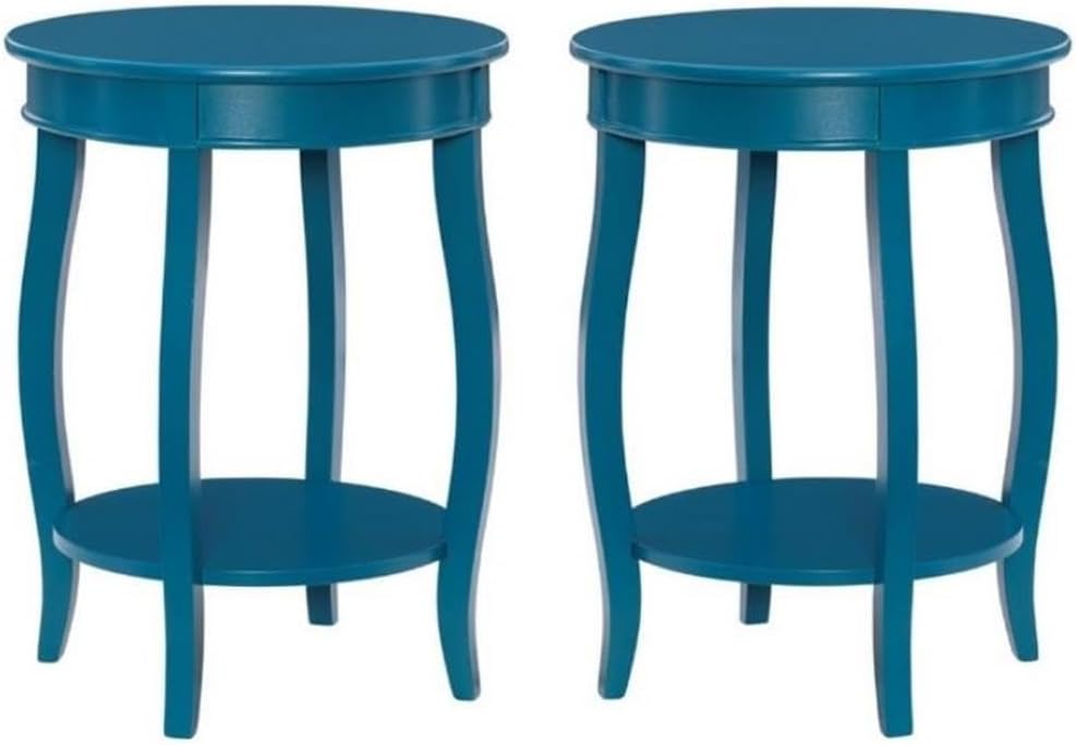 Amazon.com: Home Square Round Wood End Table with Shelf in Teal Blue ...