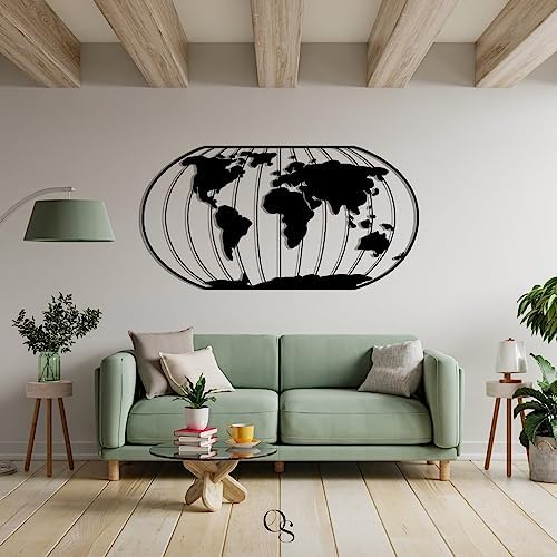 World Map Metal Wall Art : Oversize Wall Hanging Home Decor | Black ...