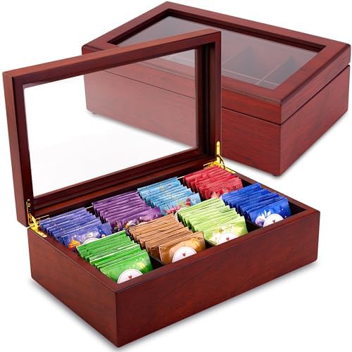 Chez Monett Tea Chest - 12 Compartment Tea Bag Storage Box With Beveled ...