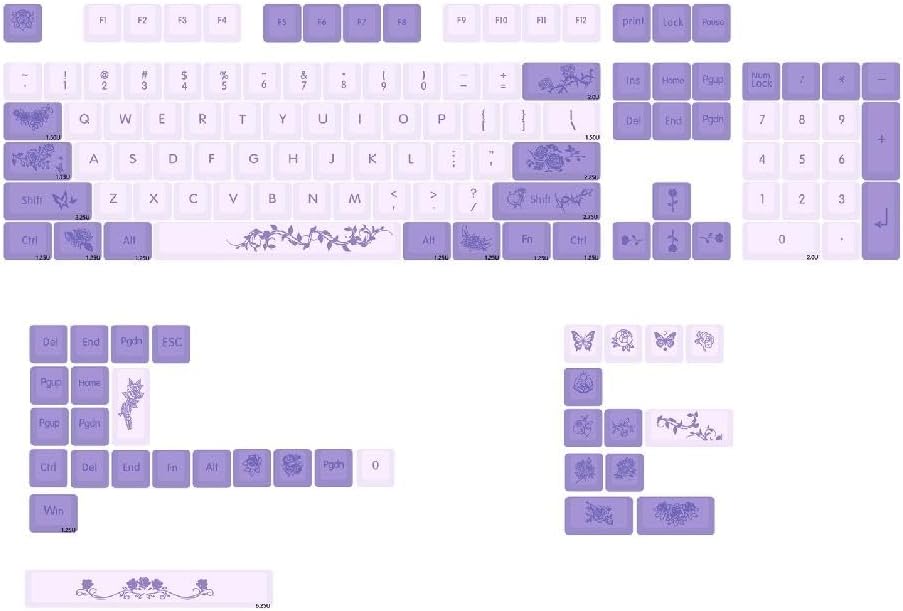 Amazon.com: Thick Pbt Keycaps 136 Keys Flower Theme MDA Profile Keycap ...