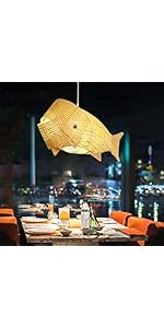 MIXL-Wood Fish Pendant Light,Rustic Fish Hanging Lamp Over Kitchen ...