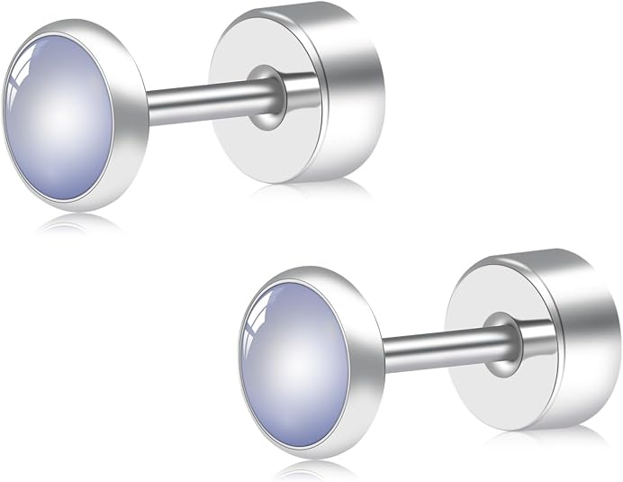 Amazon.com: ZDE Titanium Flatback Earrings for Women Moon Stone Stud ...