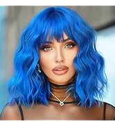 Amazon.com : Miuric Wigs for Women Wavy Short Black Wig with Bangs ...