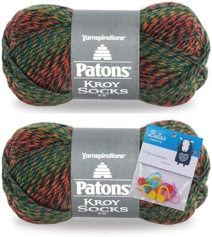Amazon.com: Patons Kroy Socks FX Yarn 2-Pack Bundle with Bella's Crafts ...