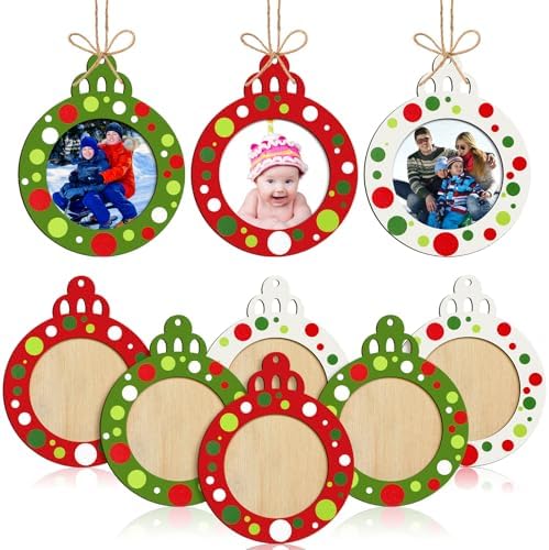 Amazon.com - Yalikop 16 Pcs Christmas Photo Frame Ornaments - Wooden Picture Frame for Christmas ...
