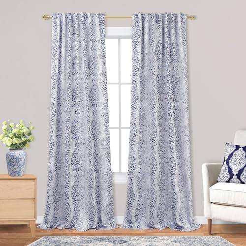 Amazon.com: Navy Blue Geometric Moroccan Damask Patterned Curtains 2 ...