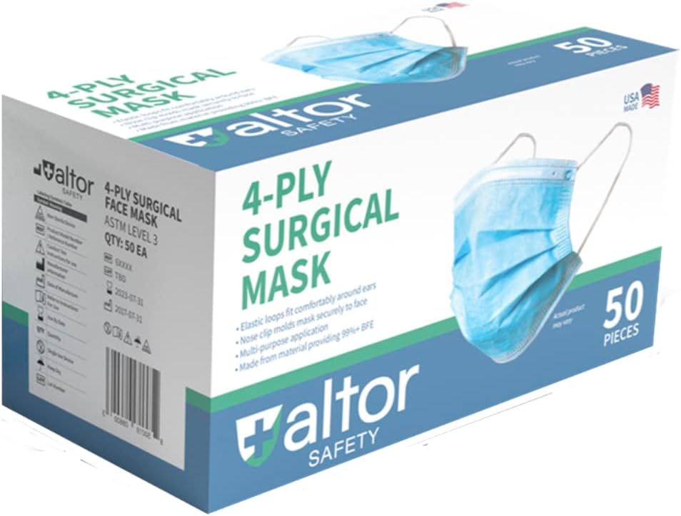 USA Made ALTOR 4-Ply ASTM Level 3 Disposable Premium Face Masks, Super ...