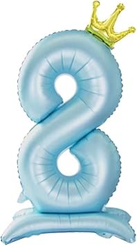 Amazon.com: 42 Inch Standing Blue Number 8 Balloons With Crown, 8th ...