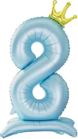 Amazon.com: 42 Inch Standing Blue Number 8 Balloons With Crown, 8th ...