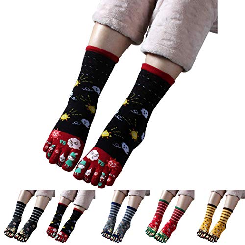 Buy Zoylink Women's Christmas Toe Socks Cute Cartoon Pattern Crew ...
