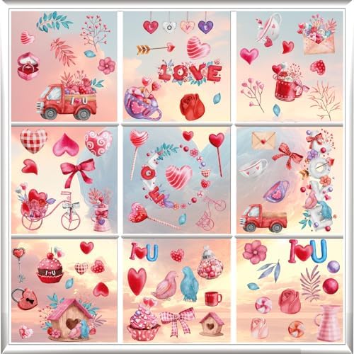 Amazon.com: 114Pcs/9 Sheets Valentines Day Decor Window Clings Hearts ...