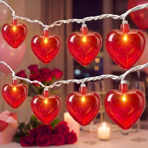 8.5Ft Red Heart Fairy String Lights, Valentine's Day Decor Lights with ...