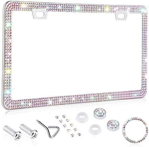 Amazon.com: Diamond License Plate Frame,Luxury Clear Glass Crystal ...