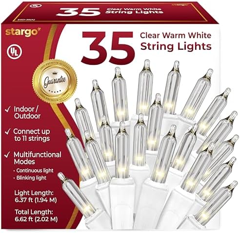 Amazon.com: Clear Warm White Christmas Tree Lights - 6.3 ft String of ...