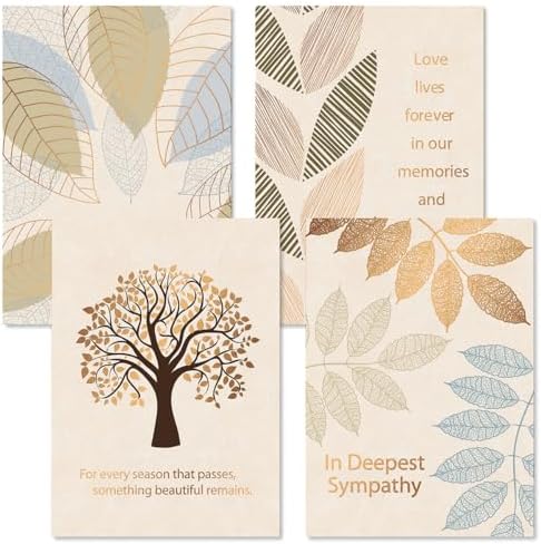 Foil Falling Leaves Sympathy Cards - Set of 8 (4 designs), Large 5" x 7 ...