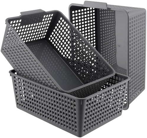 Amazon.com: ZEONHEI 3 Pack Large Plastic Storage Baskets, 14.3 x 10.2 x ...
