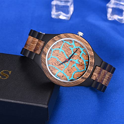 SUPBRO Herren Holzuhr Quarzwerk Lederarmband