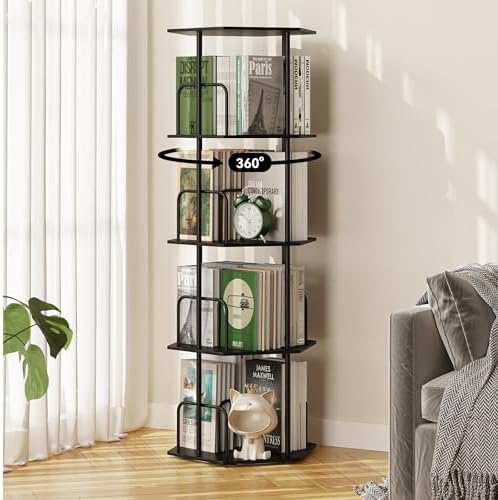 Amazon.com: SUNMORY 4 Tier Rotating Bookshelf Tower, Revolving 360 ...