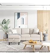 Amazon.com: ZeeFu Convertible Sectional Sofa Couch,Beige Linen Fabric ...