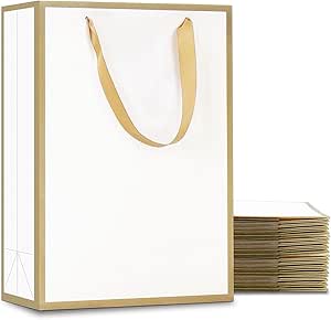 ECVV® 10Pcs Gift Bags,H22*L16*D8cm Party Favors Cardboard Bags with Ribbon Handle Shopping ...