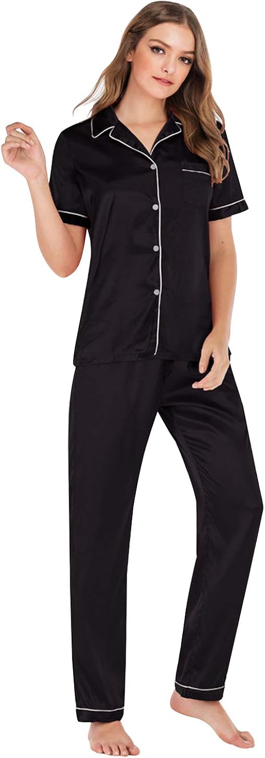 Women's Pajamas Short Sleeve V Neck Buttons Nightwear Open Front ...