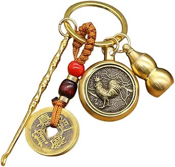 calfee Feng Shui Keychains, 4 Pcs Vintage Brass Money Bag Keychain ...
