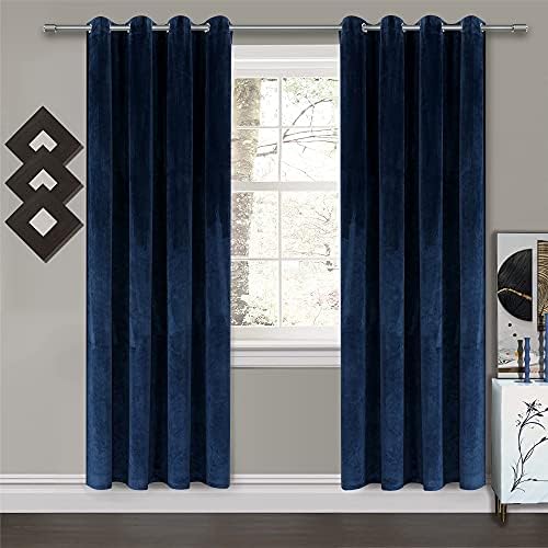 WOWOTEX Blue Velvet Curtains for Bedroom - 2 Panels Soft Window Curtain ...