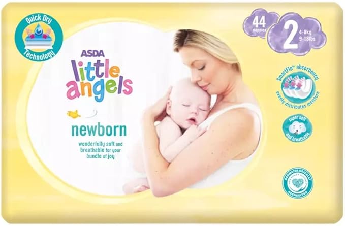 ASDA Little Angels Newborn Nappies Size 2 (4-8kg, 9-18lbs) (44 Nappies ...