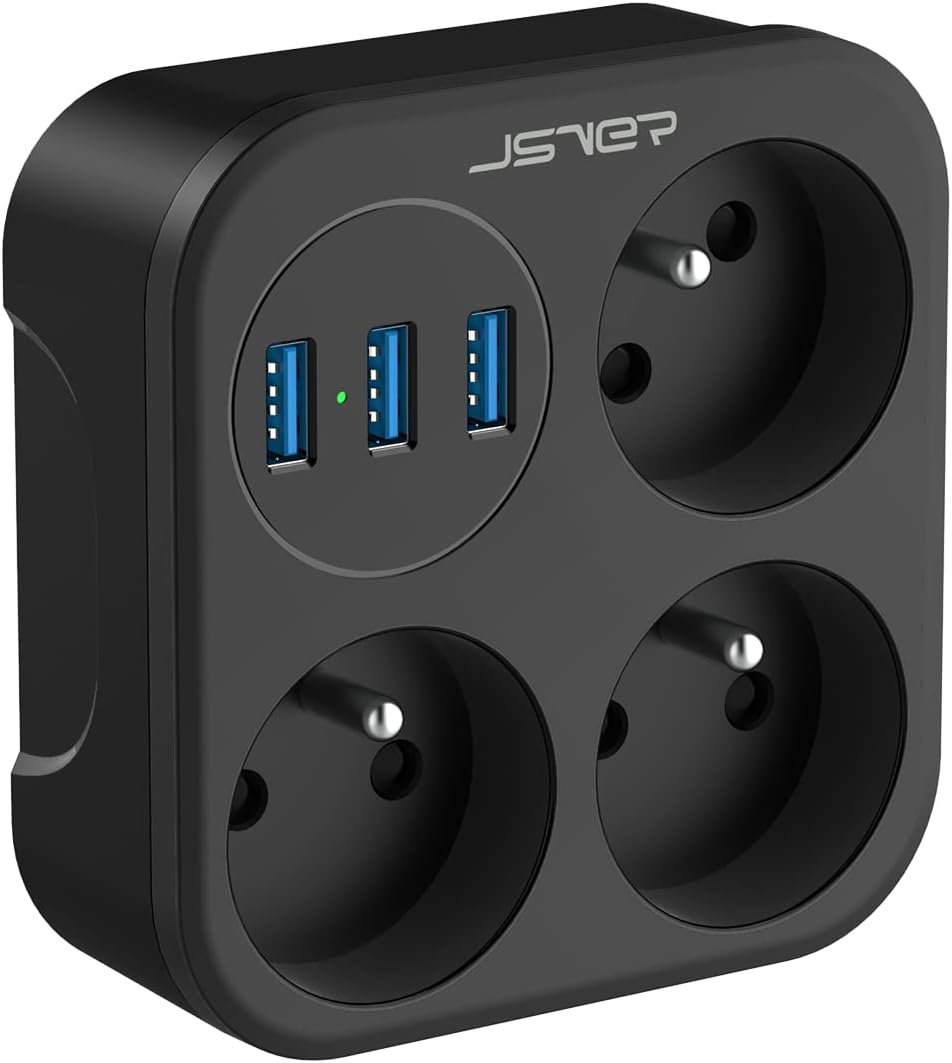 JSVER Multiprise Murale Electrique Secteur, 6 en 1 Prise Multiple 3 ...