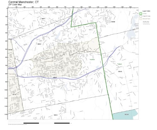 Amazon.com : ZIP Code Wall Map of Central Manchester, CT ZIP Code Map ...