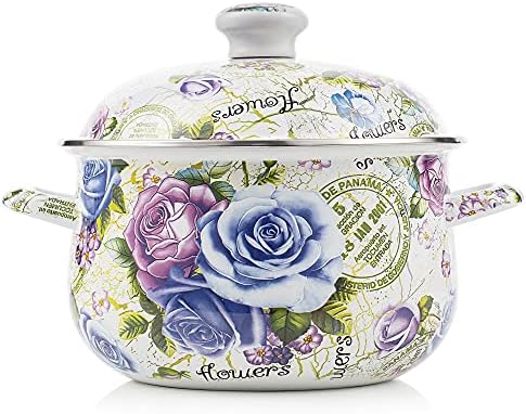 Amazon.com: Hemoton Kitchen Enamel Stockpot with Lid Flower Stew ...