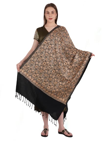 Buy MUFFLY Silky Pashmina Fine Wool Nalki Border Embroidered Needle ...