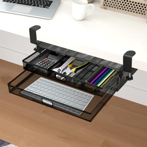 ADWOLT Under Desk Drawer Clamp-On Sliding Pull-out|Mesh Metal Table ...