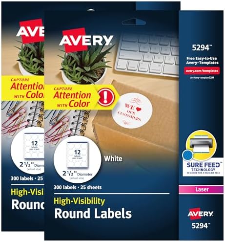 Avery Printable Blank Round Labels, 2.5" Diameter, Matte White, 225 ...