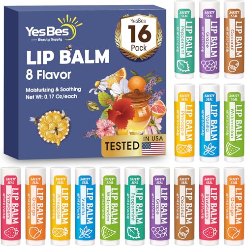 16 Pack Lip Balm, Natural Lip Balm Bulk with Vitamin E and Coconut Oil ...