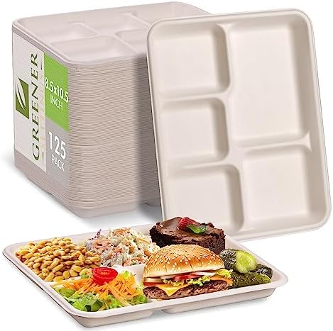 Amazon.com: Ryan's Classy Plastic 5 Compartment Plates Disposable, 125 ...