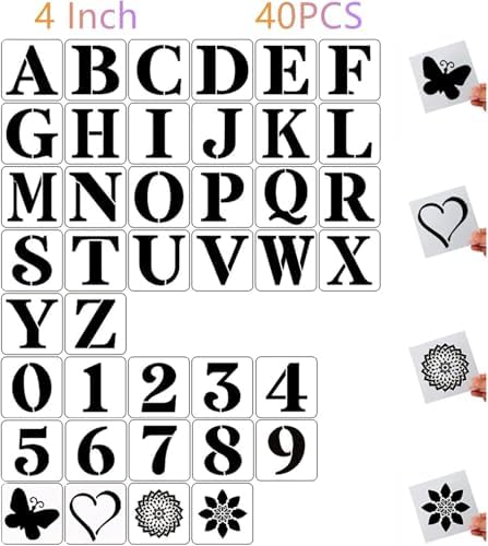 Amazon.com : 4 Inch Letter Stencils and Numbers,40 Pcs Reusable Plastic ...