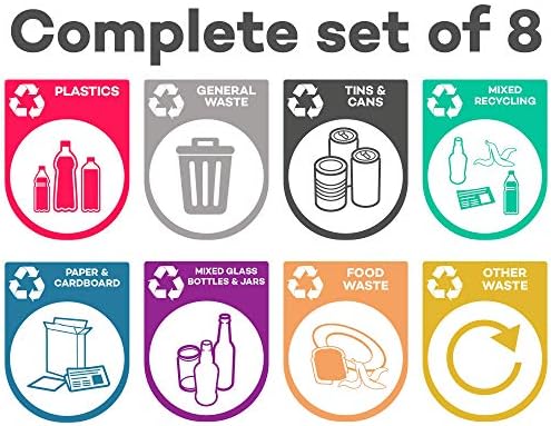 Recycling stickers for bins - Pack of 8 mixed recycling signs - 100mm ...