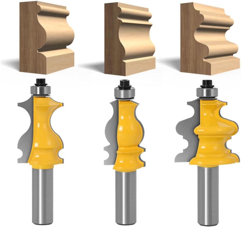 WSOOX 8mm Shank Architectural Molding Router Bit Set 3 PCS, Woodworking ...