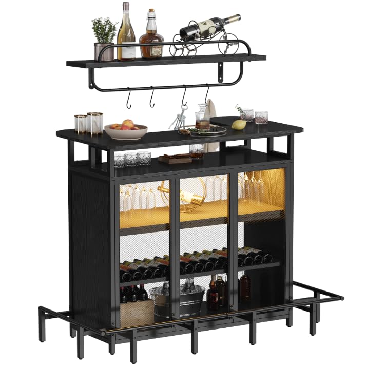 Amazon.com: YITAHOME Home Bar Table with Wall-Mounted Rack Modern Home ...