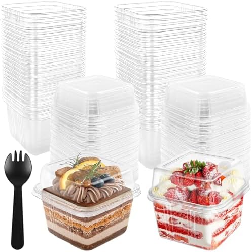 50 Pcs 8OZ Plastic Dessert Cups,Square Parfait Cups with Lids and ...