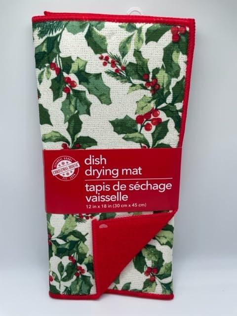 Amazon.com: Christmas Dish Drying Mat with Holly and Berries on Front ...