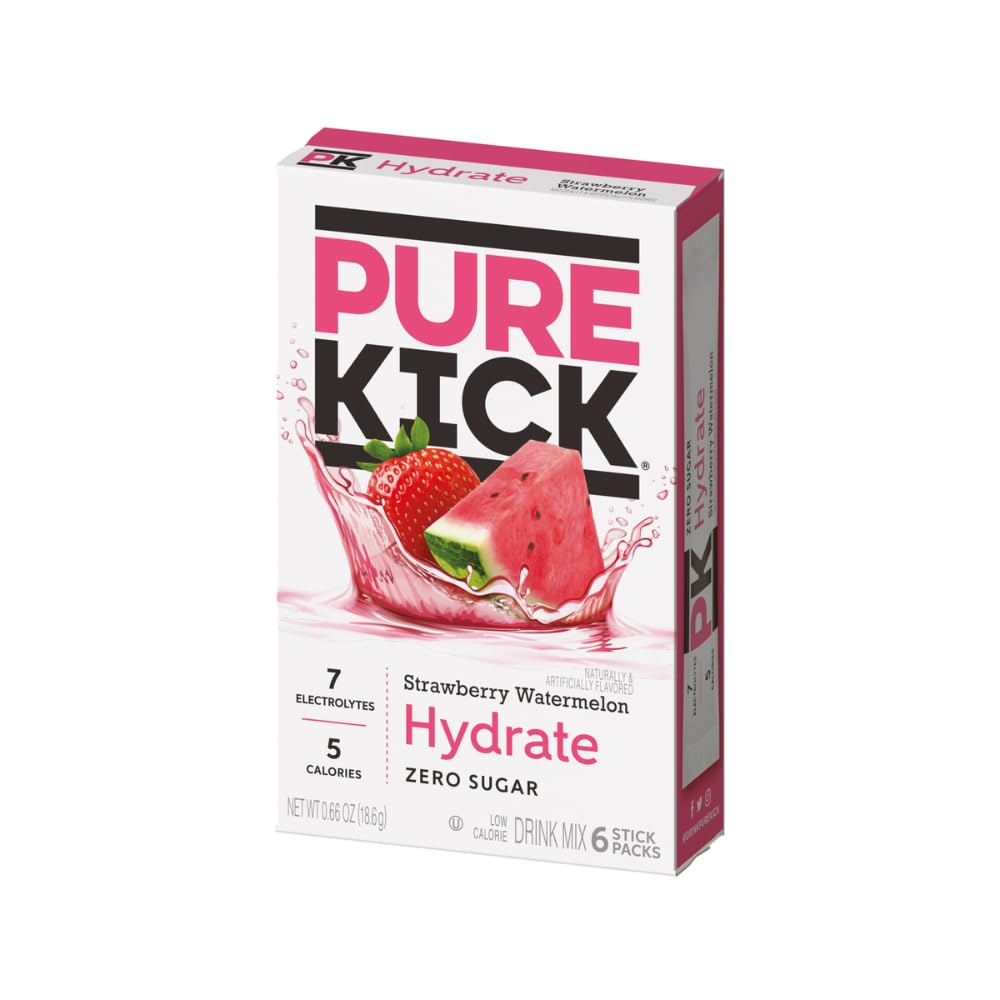 PURE KICK Hydration Singles To Go Drink Mix, fresa sandía, incluye 6 ...