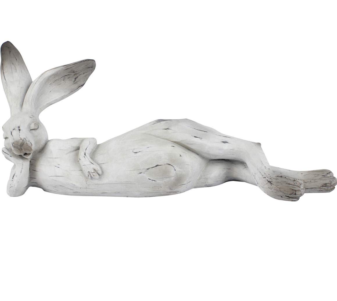 Home White Distressed Wood Look Resin Lounging Bunny Rabbit 19 ...