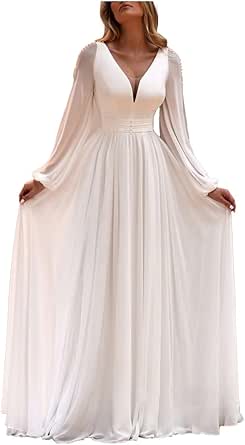 Amazon.com: Women's Ivory Chiffon A Line Wedding Dresses for Bride ...