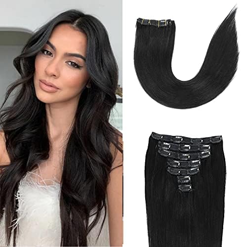 Amazon.com : Clip in Hair Extensions Real Human Hair Straight Human ...
